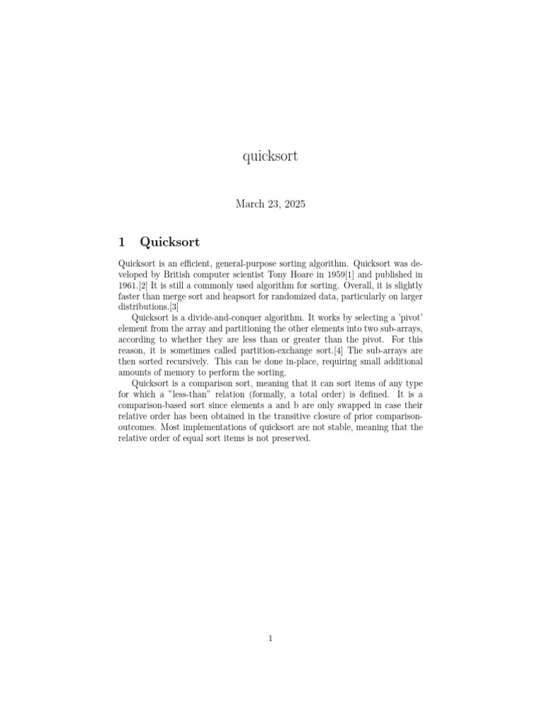 Quicksort Algorithm Explained | PDF