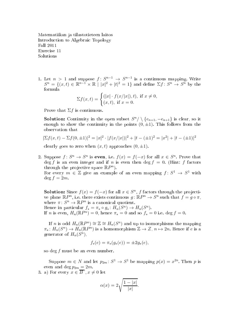 11 Exercise Solutions | PDF | Continuous Function | General Topology