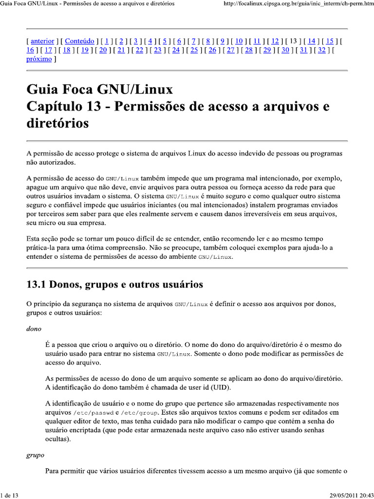 Guia Foca GNU_Linux - Permissões de Acesso a Arquivos e Diretórios | PDF