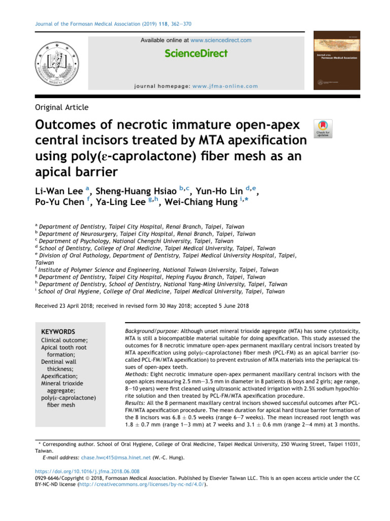 Outcomes of Necrotic Immature Open-Apex Central in | PDF | Dentistry ...