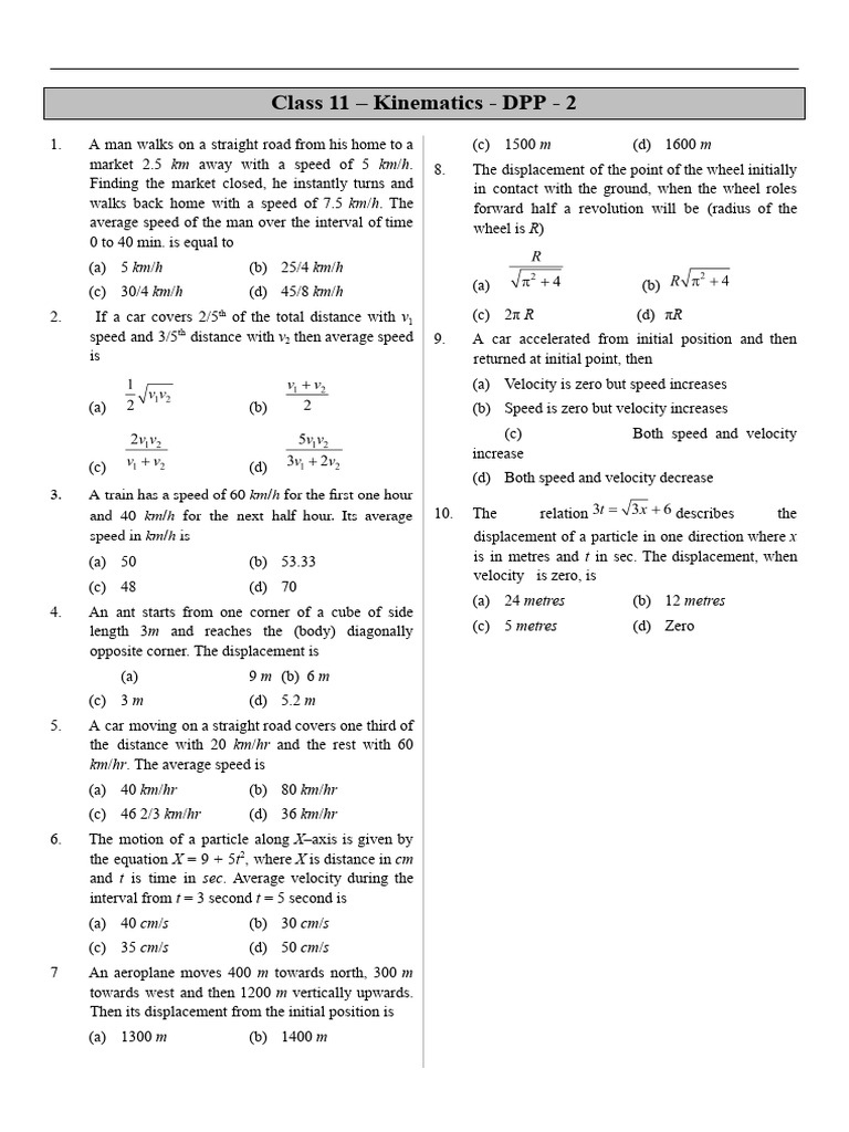 Class 11 Kinematics DPP-2 | PDF | Mechanical Engineering | Quantity