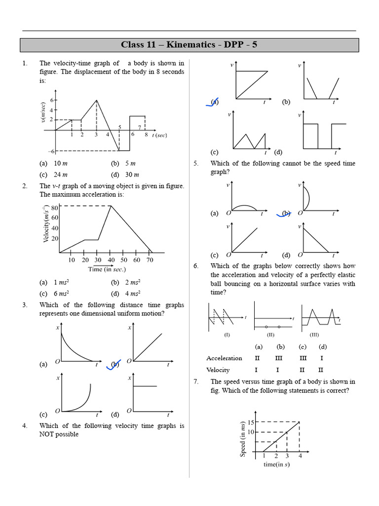 Class 11 Kinematics DPP-5 | PDF | Acceleration | Velocity