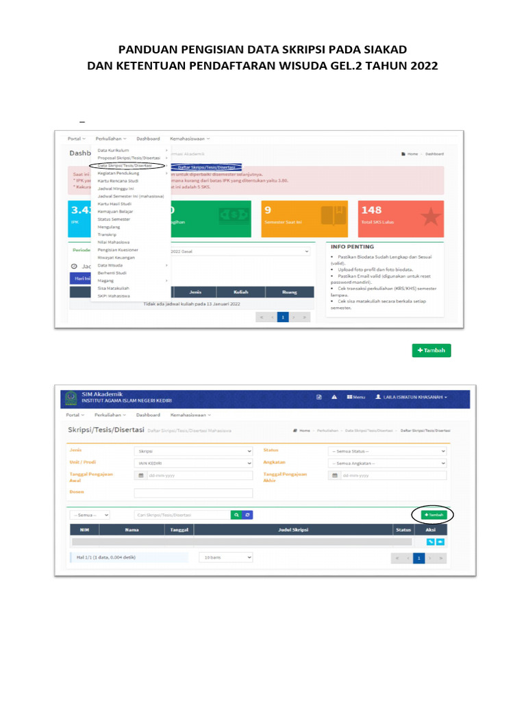 Pengisian Data Skripsi Wisuda Gel2 2022 | PDF