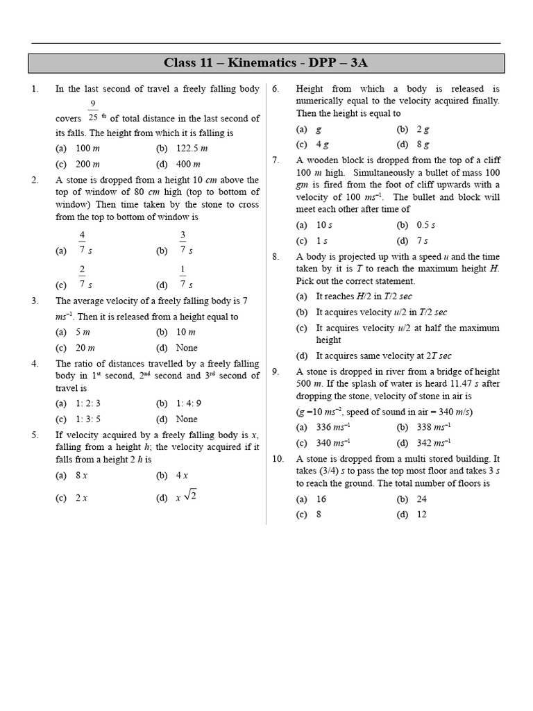 Class 11 Kinematics DPP-3A | PDF | Physical Phenomena | Mechanical ...