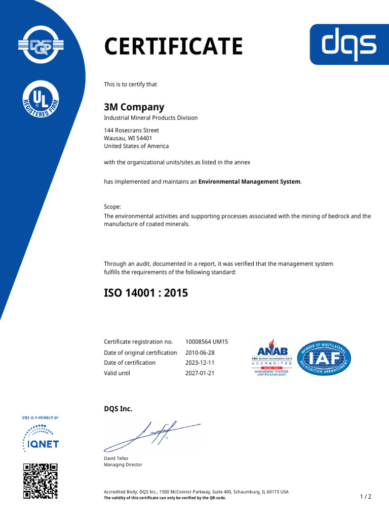 3M ISO 14001 Certification Details | PDF