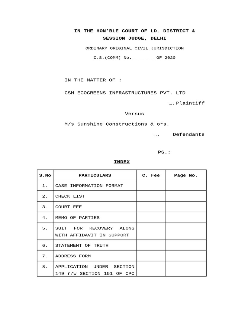 Commercial Suit - Manish - 2020 | PDF | Affidavit | Lawsuit