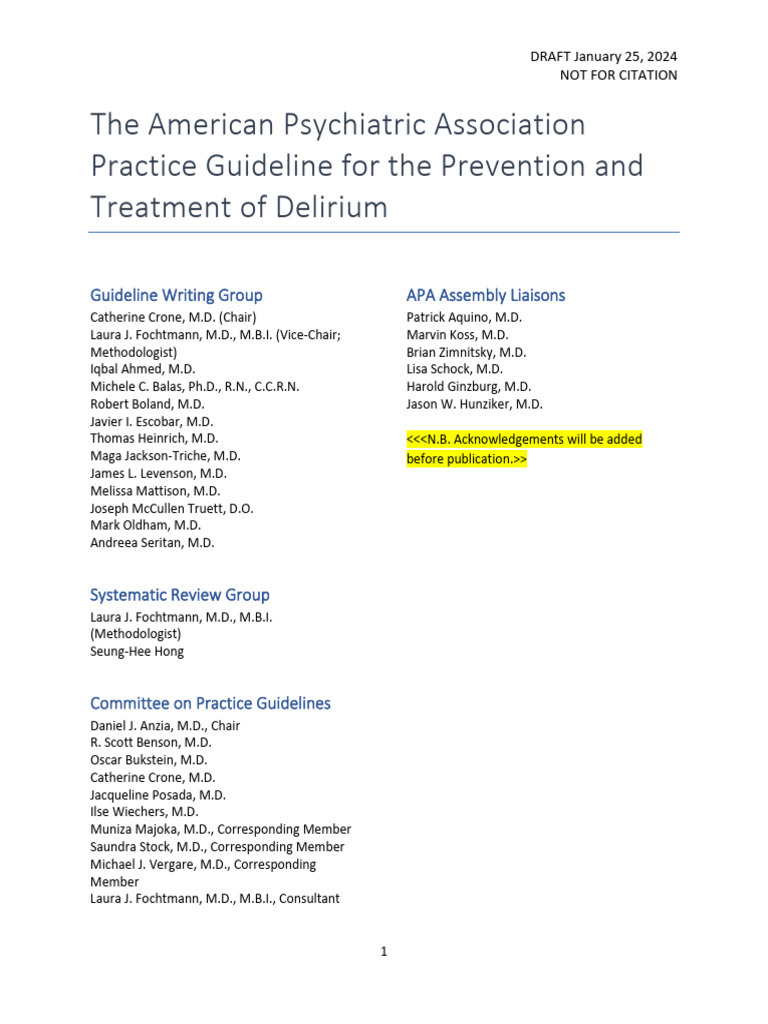 APA Delirium Practice Guideline Under Copyediting | PDF | Evidence ...