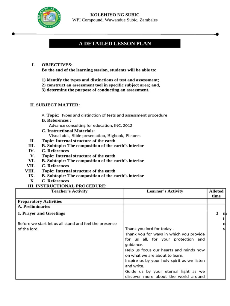 Detailed Lesson Plan in Assessment Learning - LP | PDF | Educational Assessment | Cognition