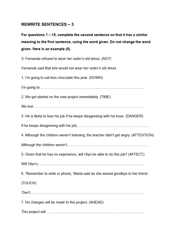 UoE - REWRITE SENTENCES | PDF