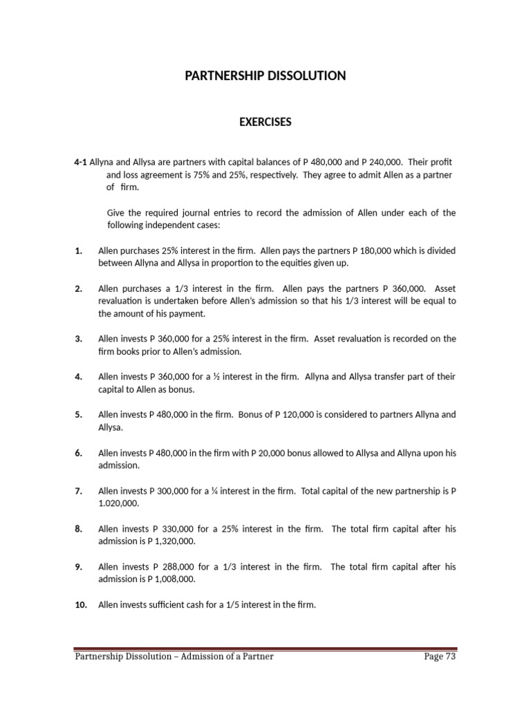 Partnership Dissolution Chapter 4 IM Exercises | PDF | Interest | Partnership