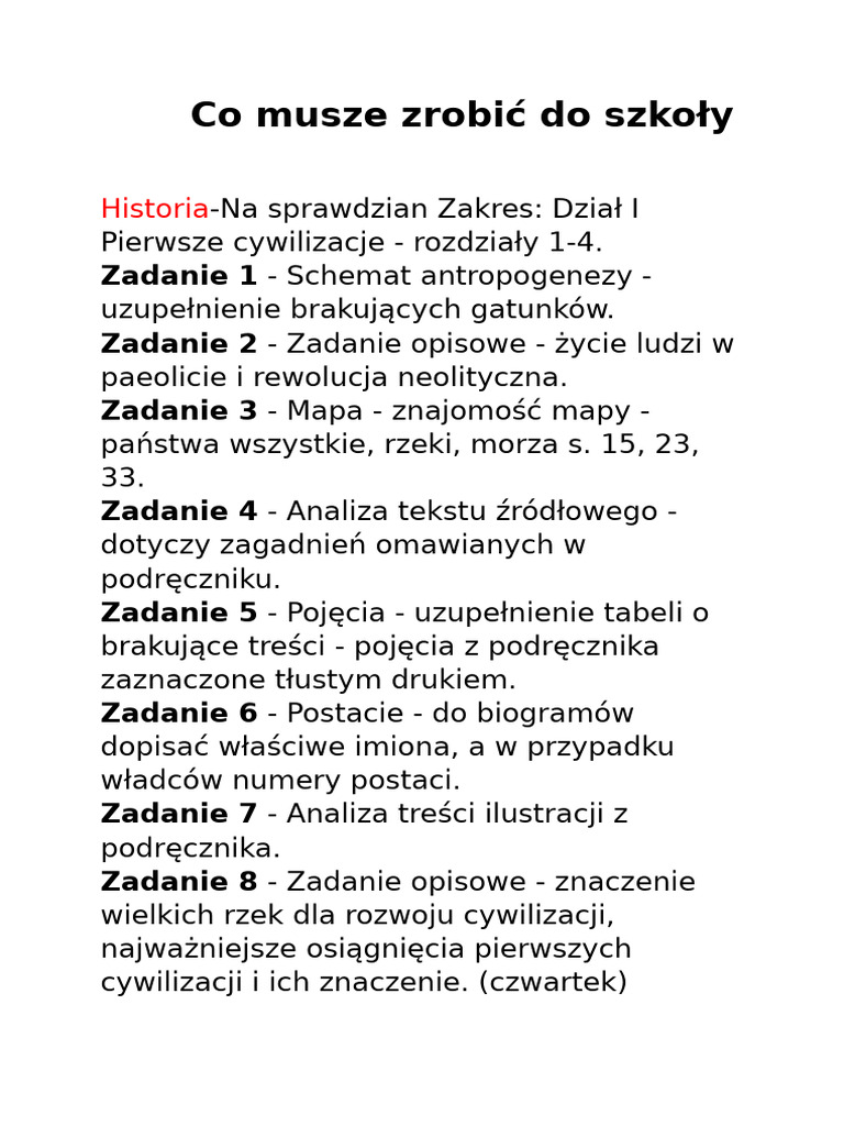!co Musze Zrobić Do Szkoły | PDF