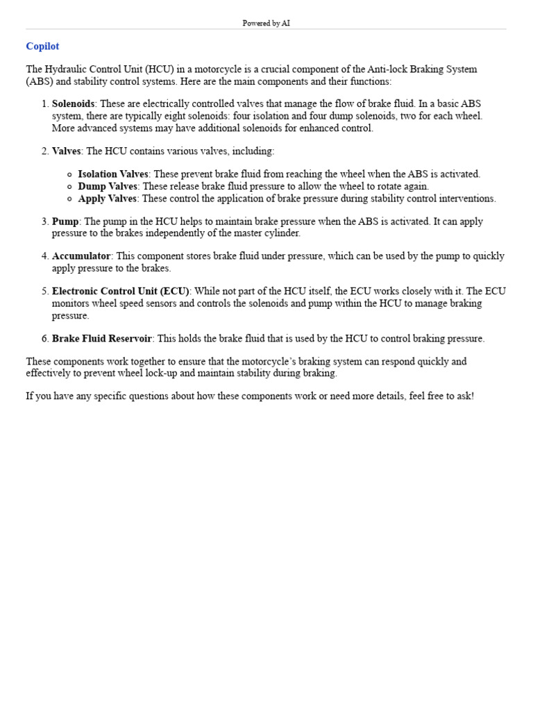 Hydraulic Control Unit (HCU) | PDF