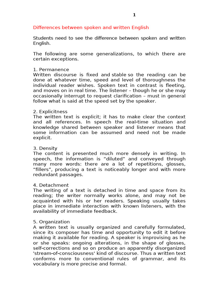 Spoken vs Written English Explained | PDF | Dialect | Human Communication