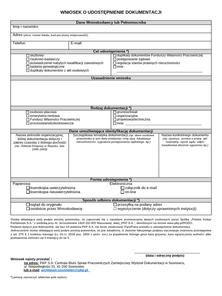 Wniosek o Udostpnienie Dokumentacji | PDF