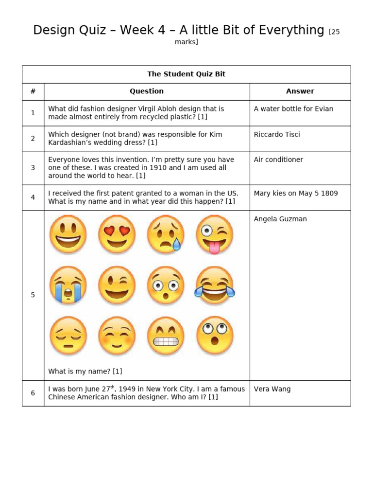 Design Quiz - Week 4 - A Bit of Everything | PDF