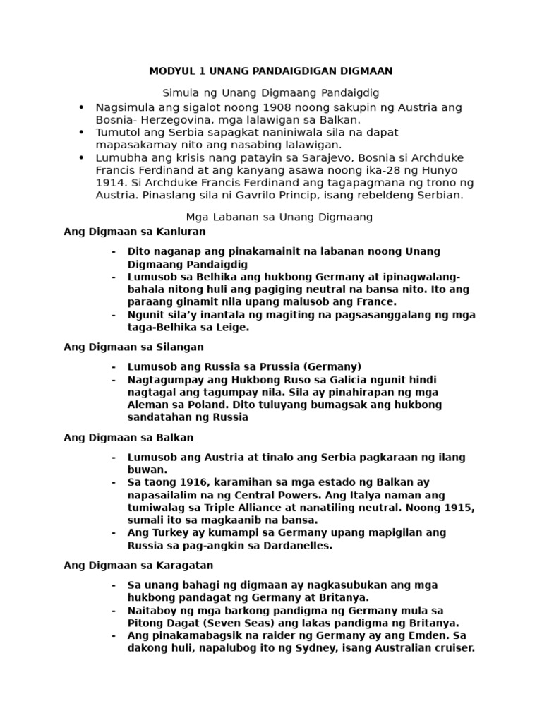 Modyul 1 Unang Pandaigdigan Digmaan 2 | PDF