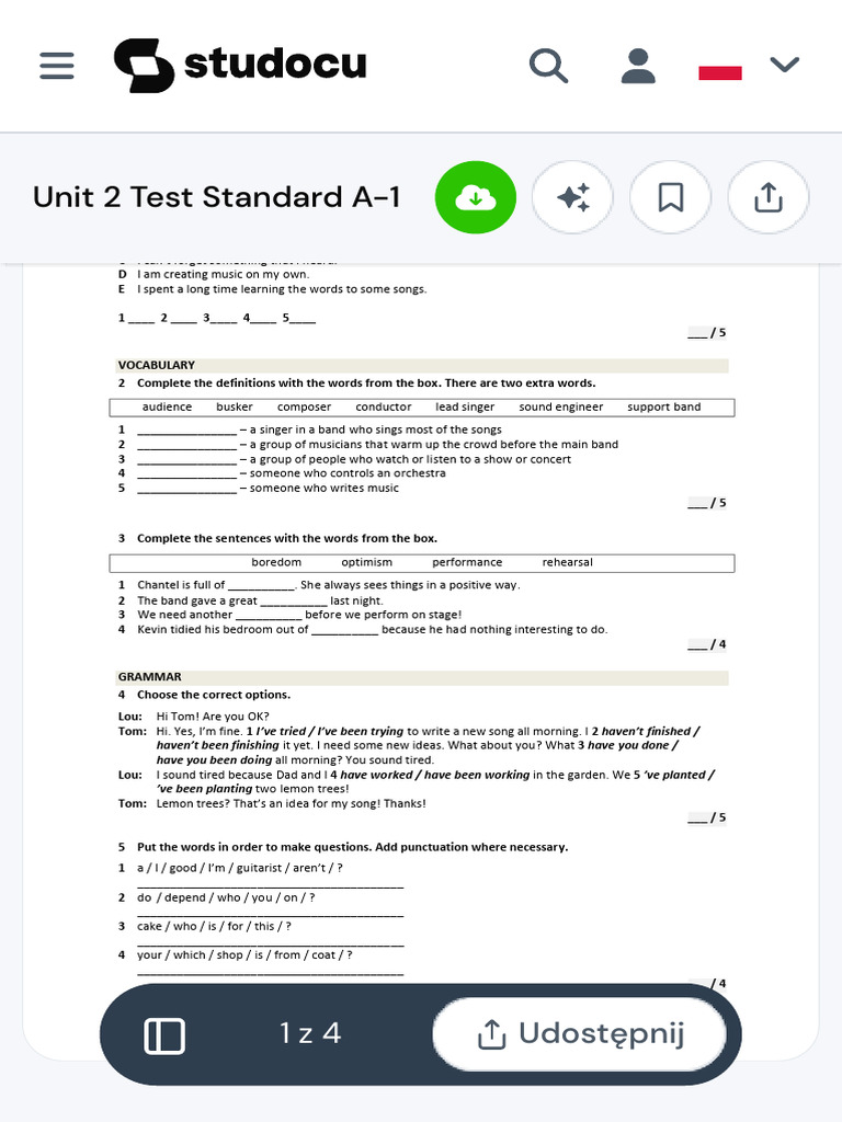 Unit 2 Music Test for Students | PDF | Performing Arts