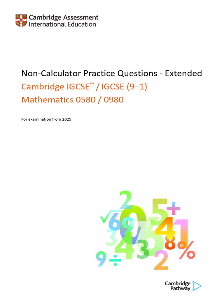 0580 - Non-Calculator - Topic - Questions 2025 - Part1 | PDF