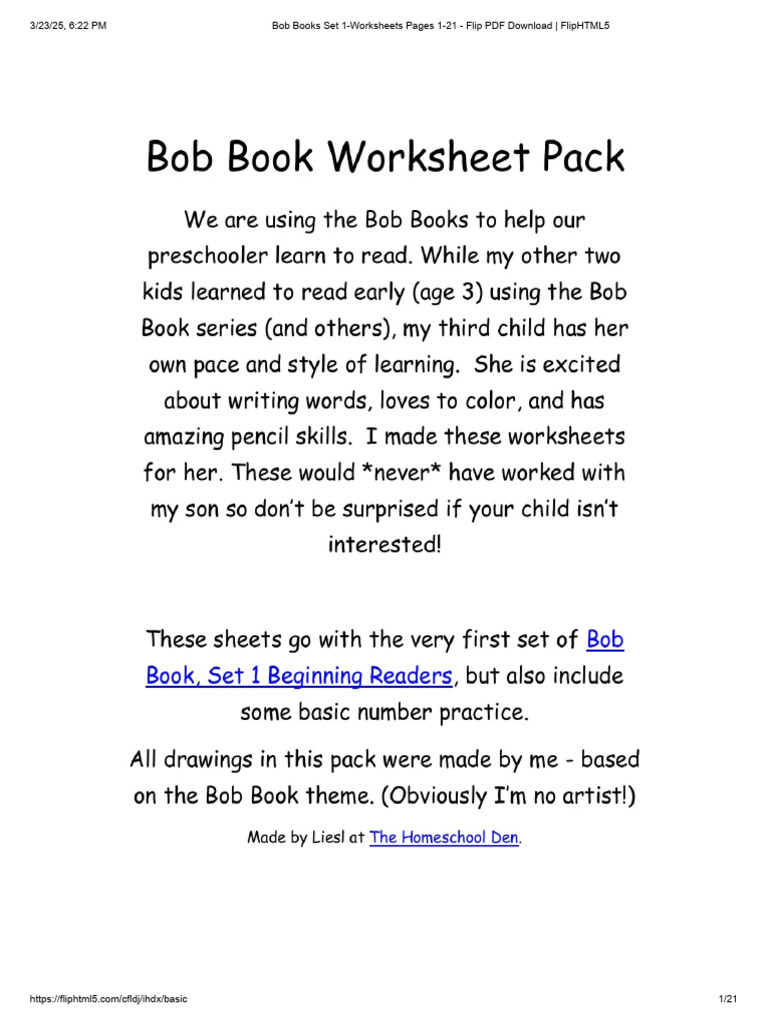 Bob Books Set 1-Worksheets | PDF