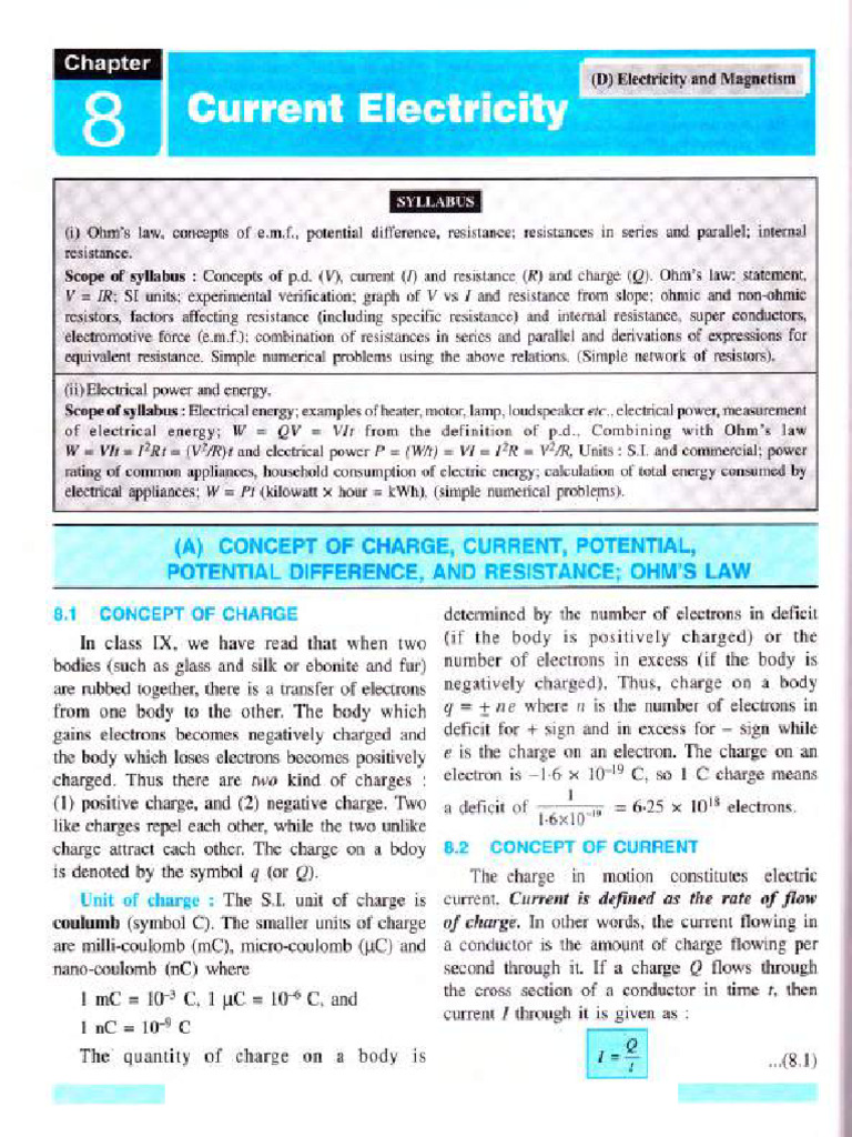 Selina Class 10 Physics Chapter 8 Current Electricity | PDF