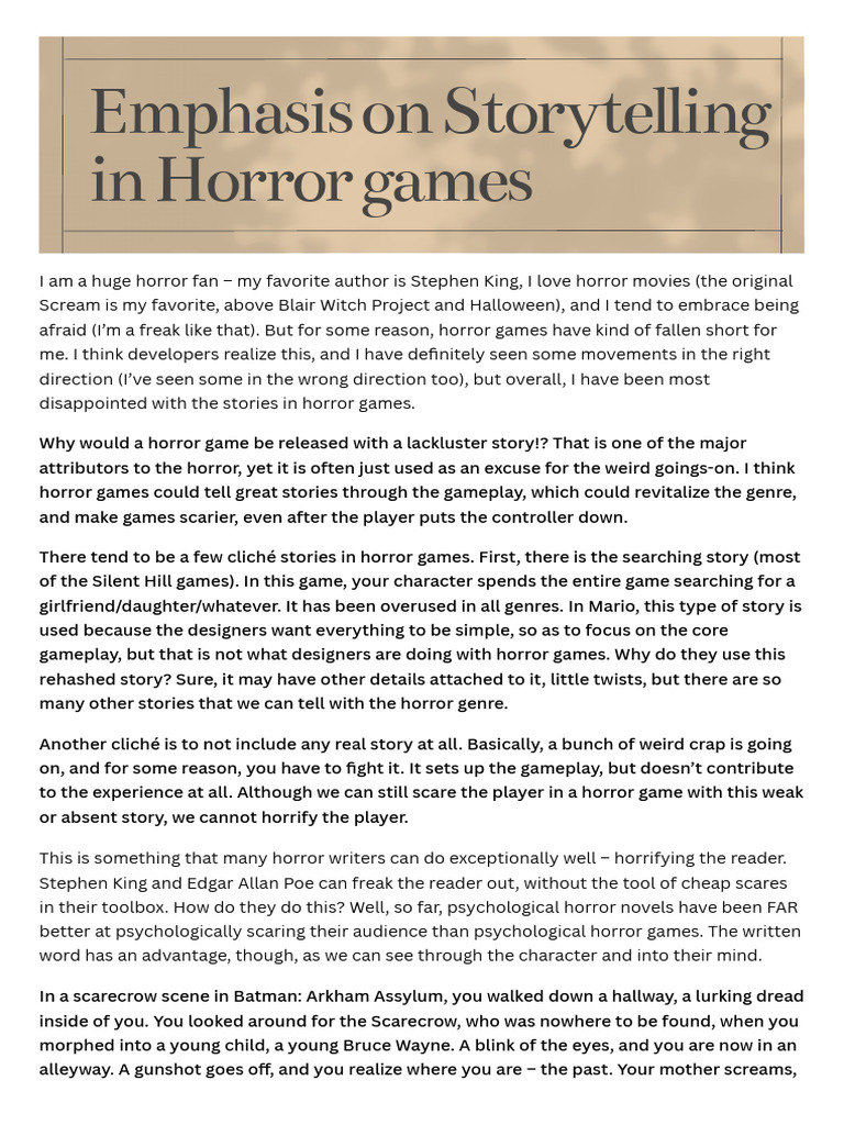 Emphasis on Storytelling | PDF | Batman | Horror Fiction