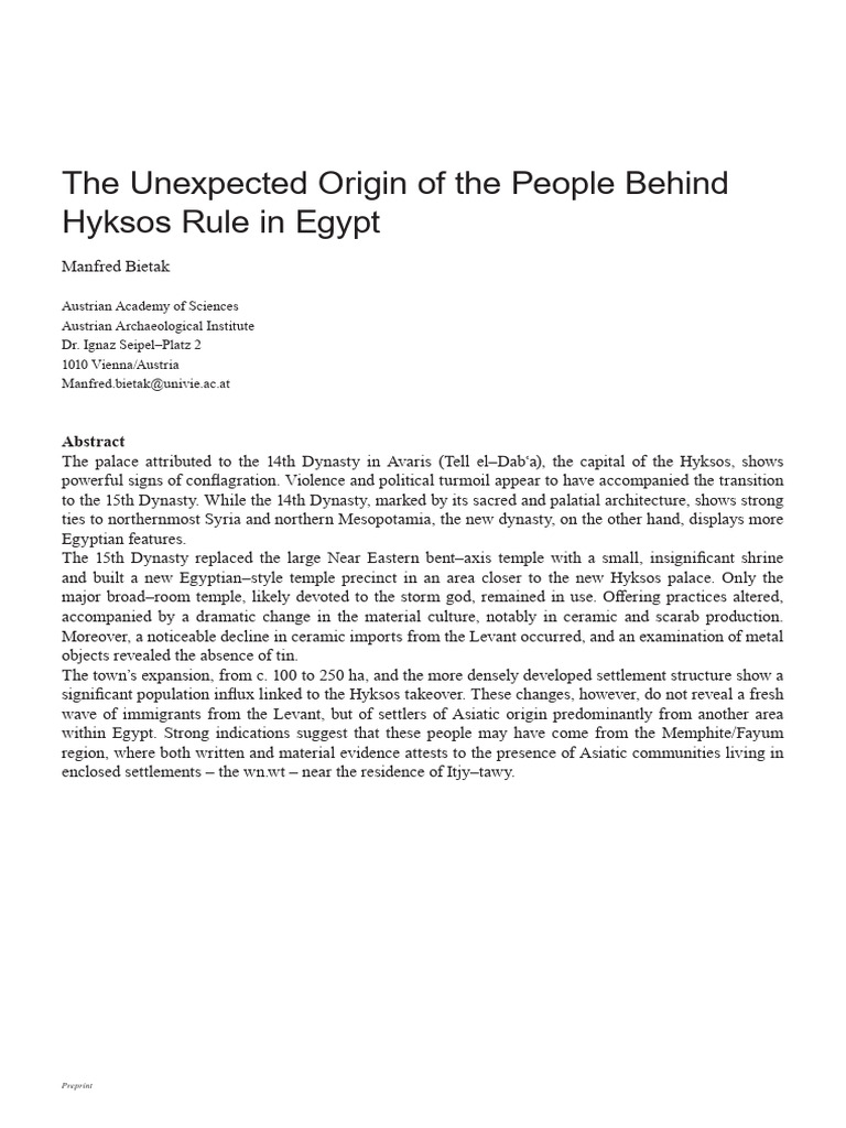 Hyksos Origins: Avaris Insights | PDF | Ancient Egypt