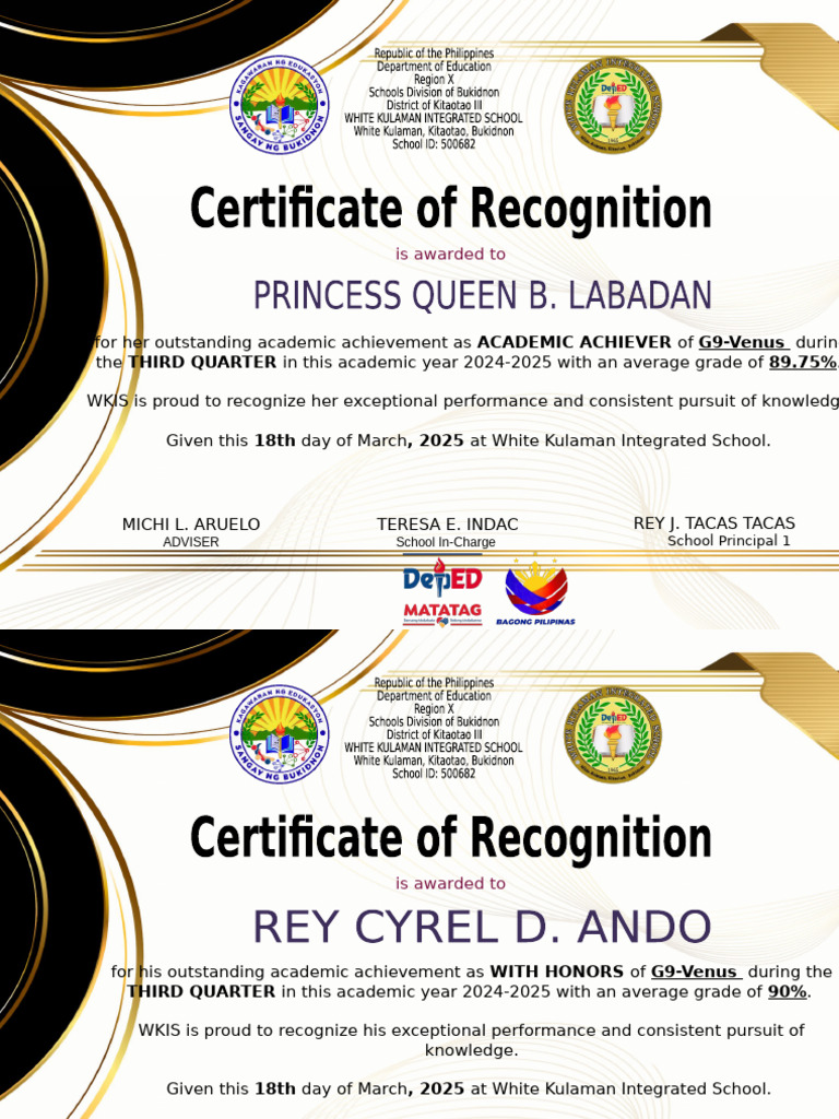CERTIFICATES-TEMPLATE Recognition-Student Stakeholder | PDF