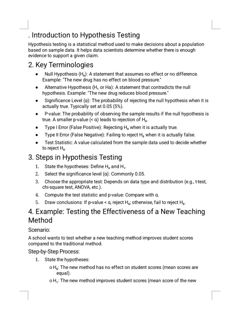 Introduction To Hypothesis Testing | PDF | P Value | Null Hypothesis