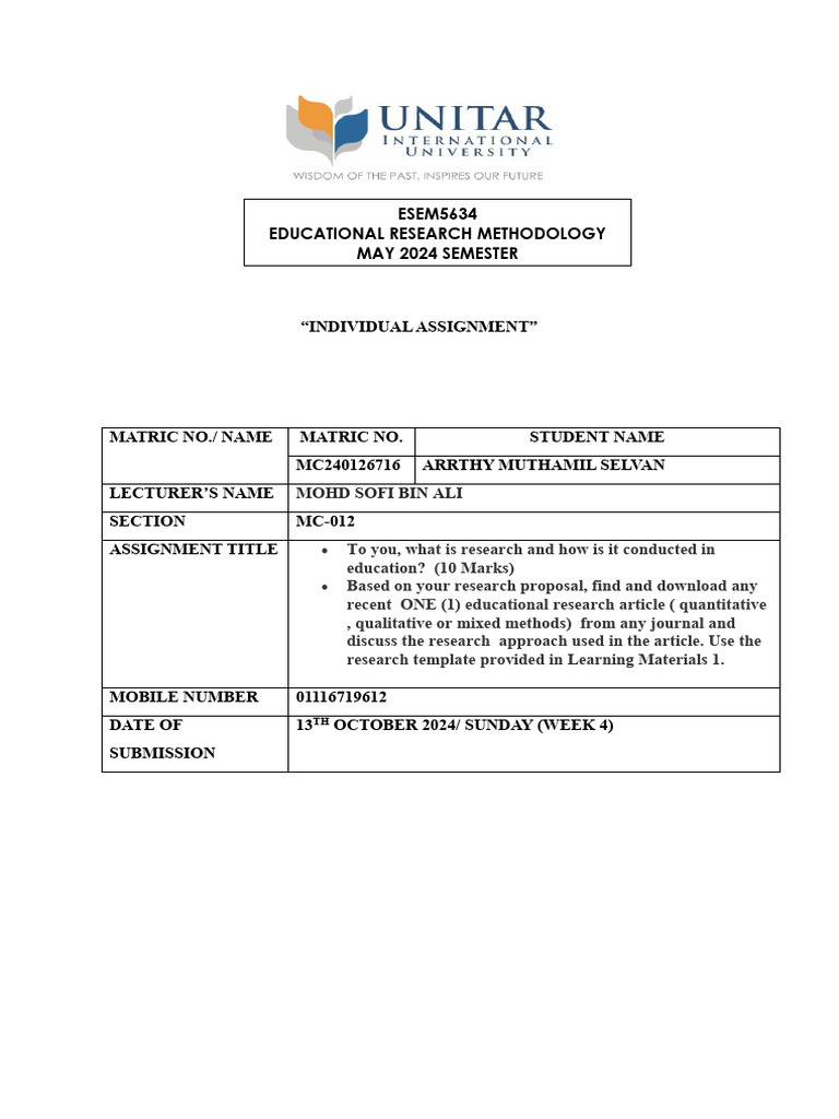 Assignment 1 (Educational Research Methodology) | PDF | Methodology ...