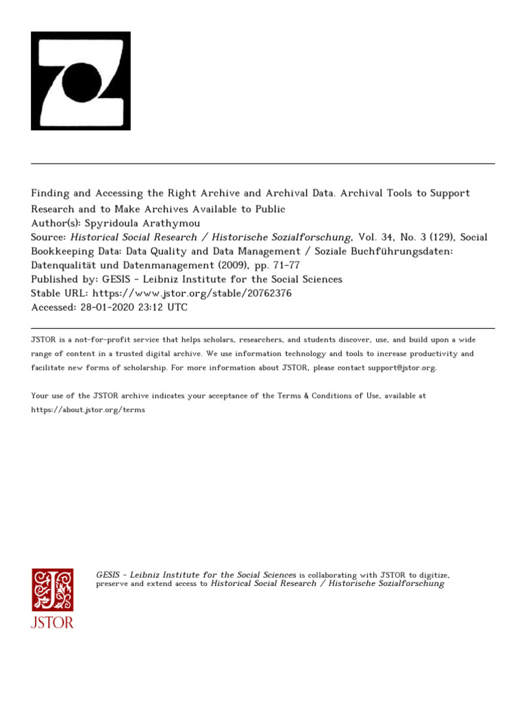 Finding and Accessing the Right Archive and Archival Data. Archival ...