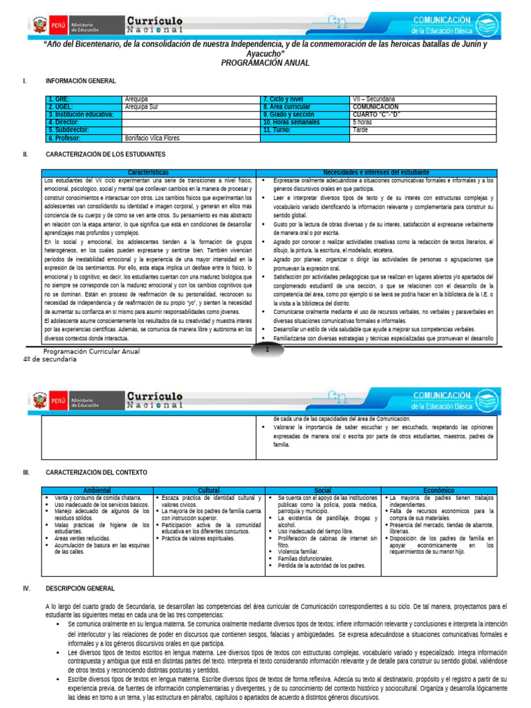 1 - Programación Anual-Cuarto - CNEB | PDF | Evaluación | Aprendizaje