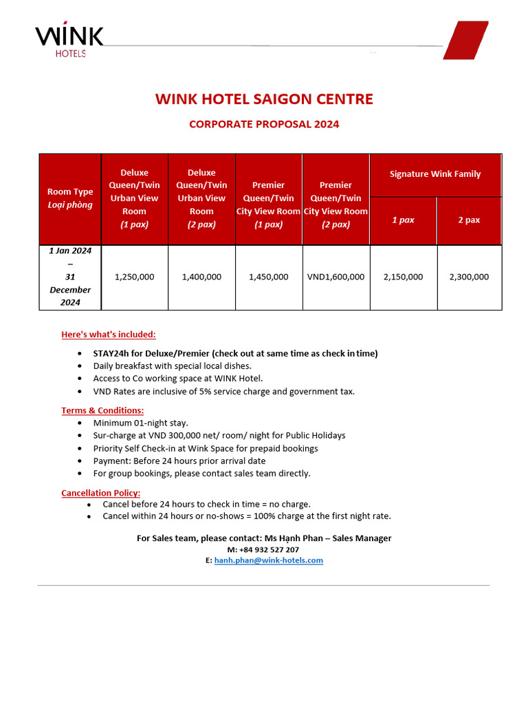 Wink Hotel Saigon Centre - Corp Rate - 2024 | PDF