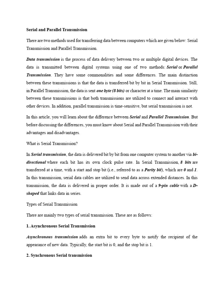 Serial and Parallel Transmission | PDF | Bit | Electronics