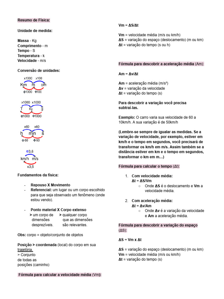 Resumo de Física AV1 1° Bim.-1 | PDF | Velocidade | Tempo