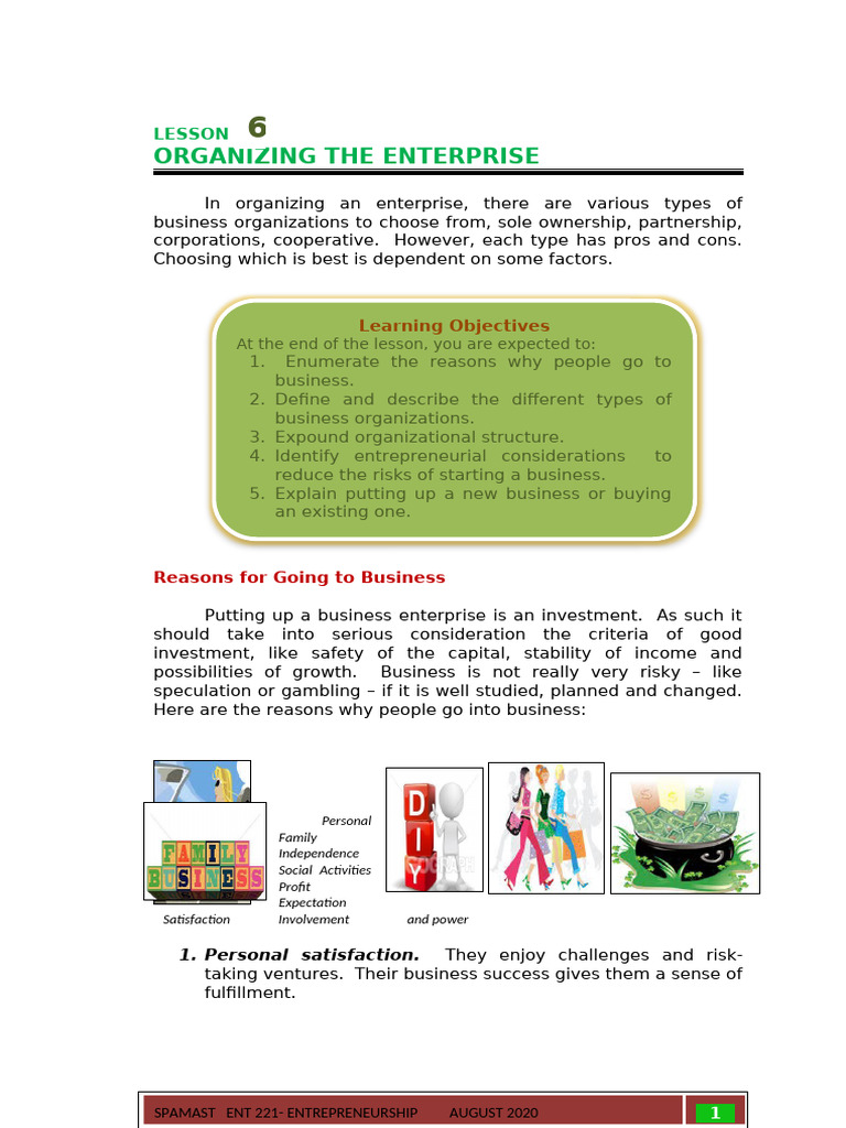 Lesson 6 Organizing The Enterprise | PDF | Entrepreneurship | Cooperative