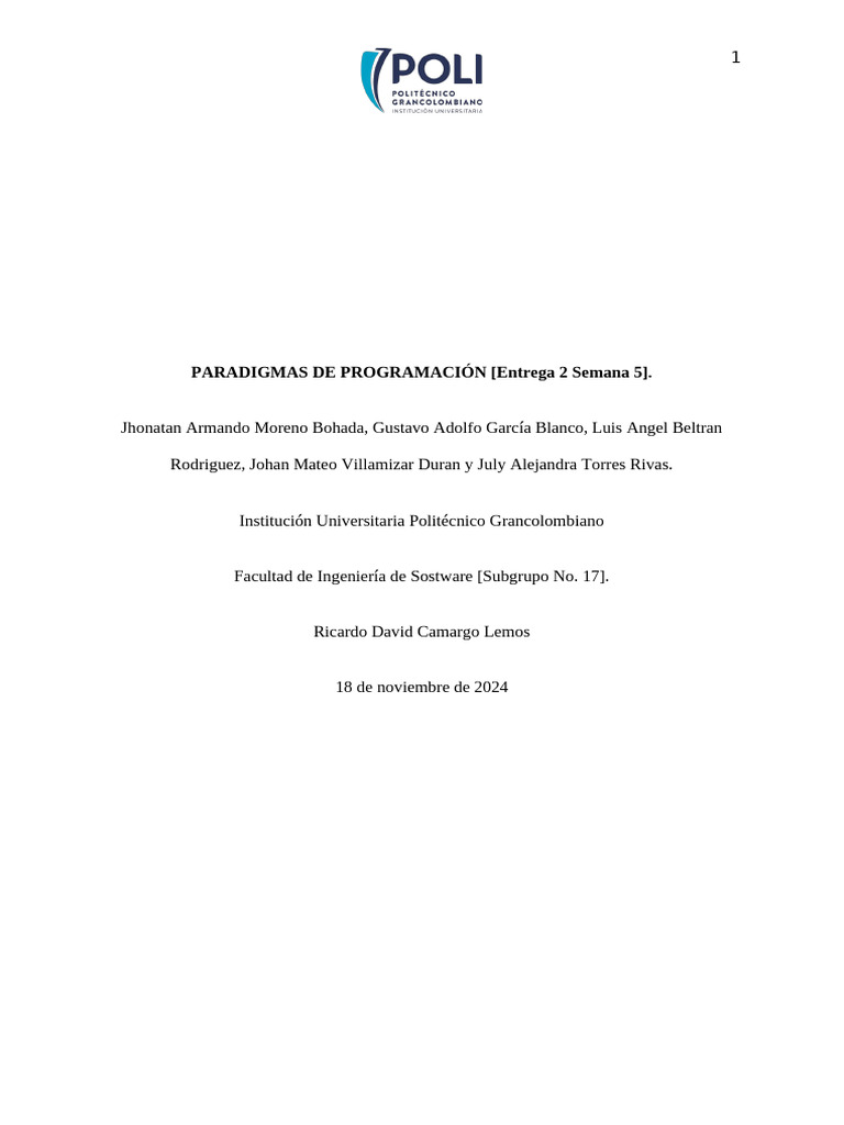 Paradigmas de Programacion Entrega 2 Escenario 5 | PDF | Programación de computadoras | Variable ...