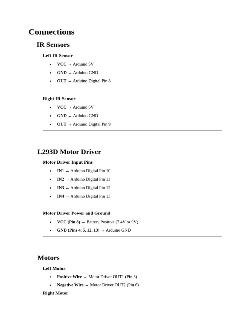 Arduino IR Sensor and Motor Wiring Guide | PDF