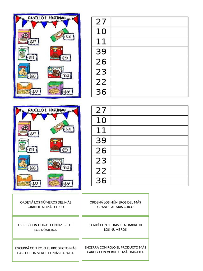 Ordenar Números y Productos por Precio | PDF