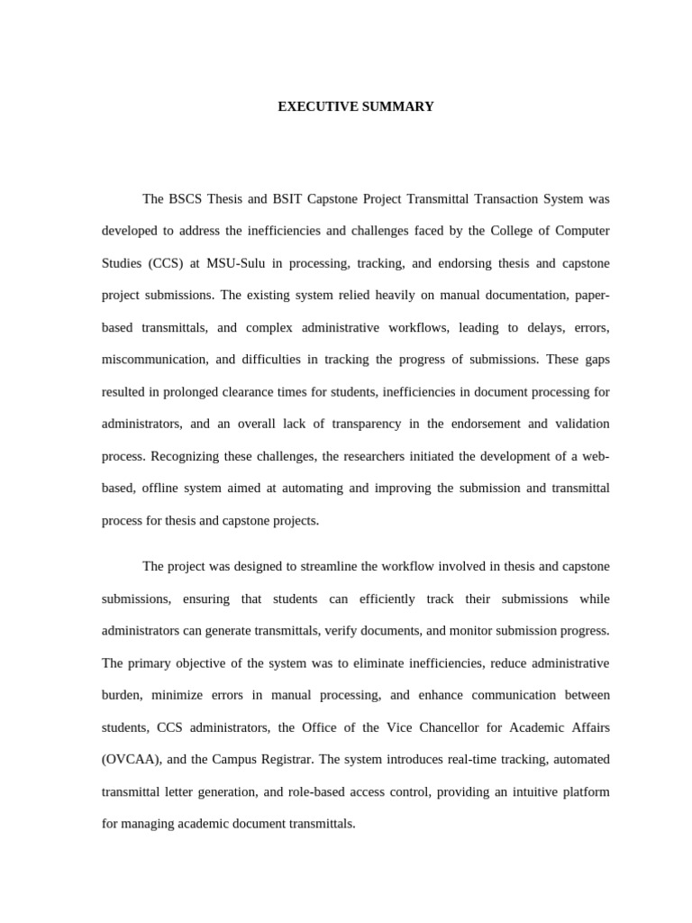 Transmittal Executive Summary | PDF | Software Development Process ...