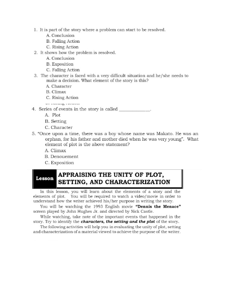Lesson 3 Plot, Setting and Characterization I | PDF