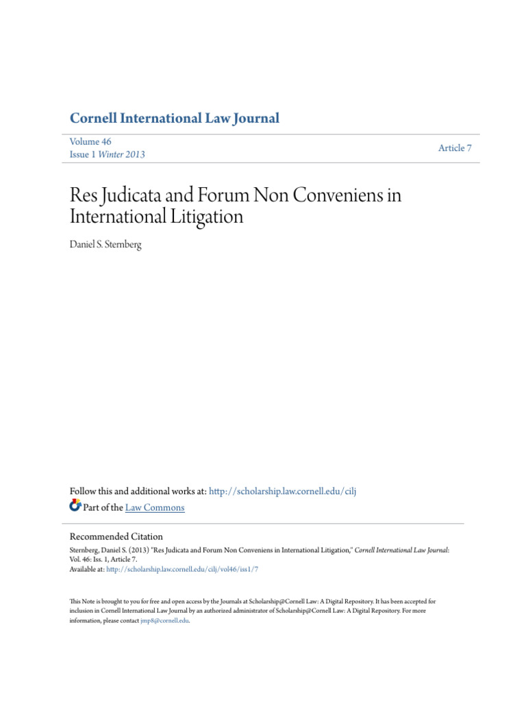 Res Judicata and Forum Non Conveniens in International Litigation | PDF ...