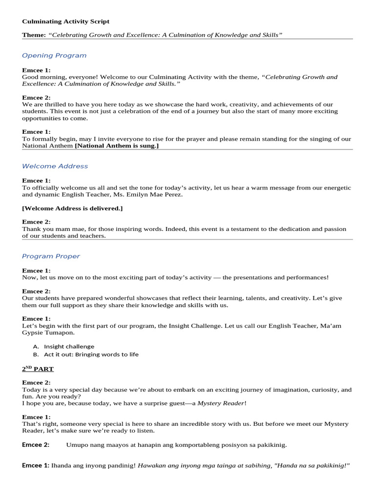Culminating Activity Script1 | PDF