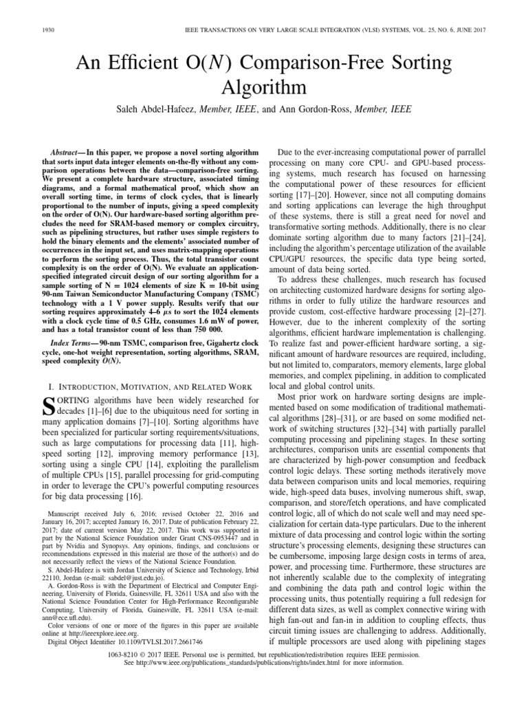 O(N) Comparison-Free Sorting Algorithm | PDF | Central Processing Unit | Parallel Computing