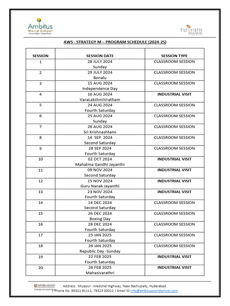 Aws Hyd - Strategy m – Program Schedule (2024-25) (1) (1) | PDF