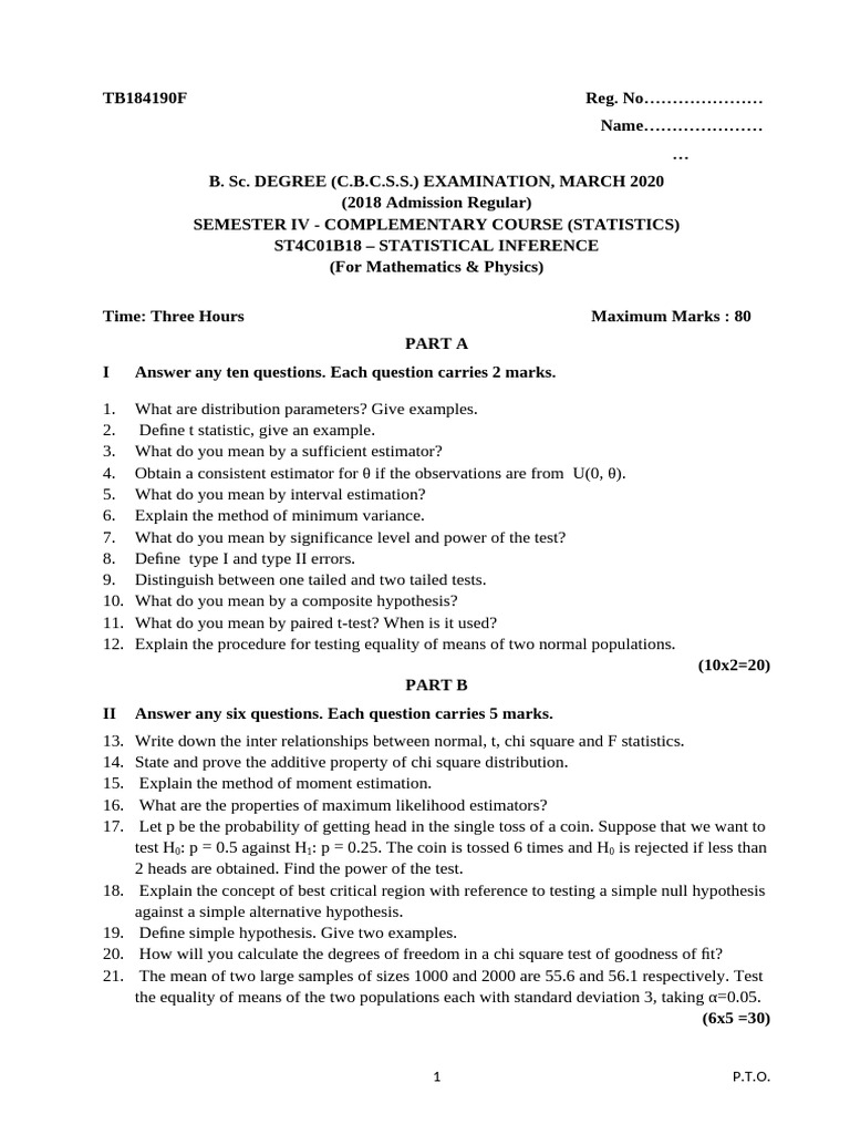 St4c01b18-Stati Inference (Maths, Phy) | PDF | Statistics | Estimator
