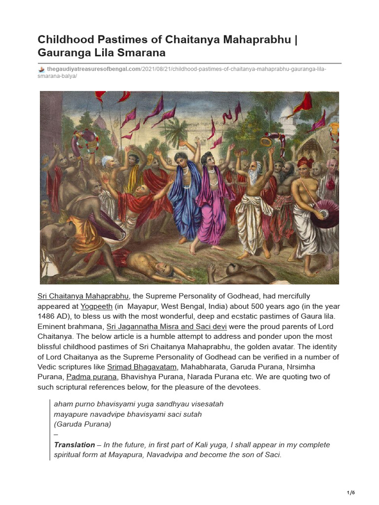 Childhood Pastimes of Chaitanya Mahaprabhu - Gauranga Lila Smarana | PDF | Bhagavata Purana ...