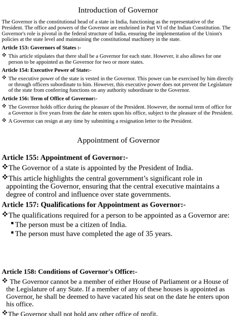 Introduction of Governor | PDF | Governor | Constitutional Law