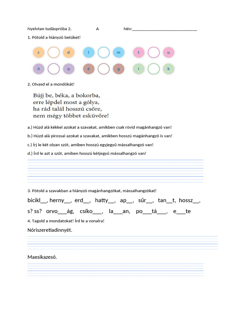 Nyelvtan Tudáspróba.2.o.a | PDF