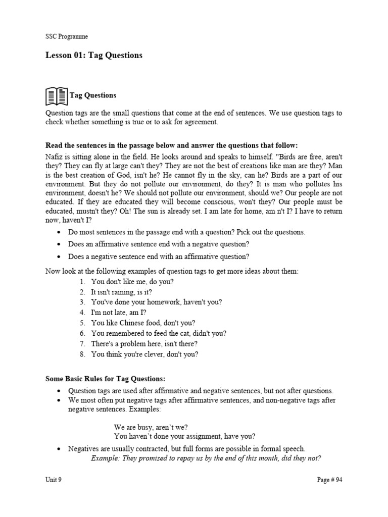 Understanding Tag Questions in English | PDF | Question | Linguistic Typology