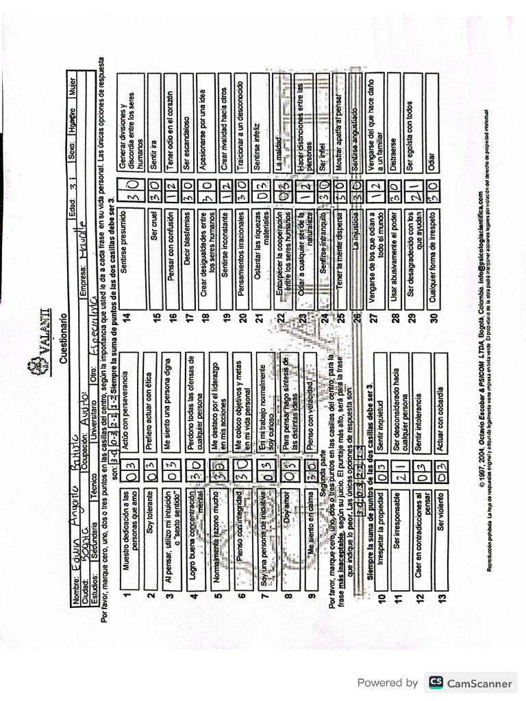 Hoja de Respuestas Valanti | PDF